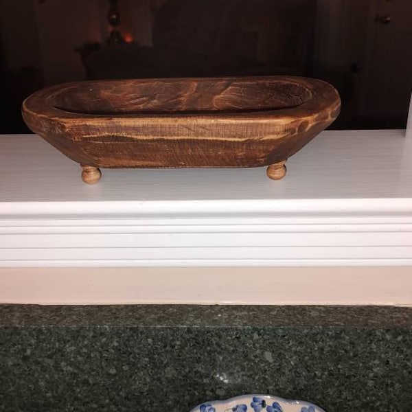 Double Sided Farmhouse Riser: Rustic Wood Pedestal Tray With Leather ...