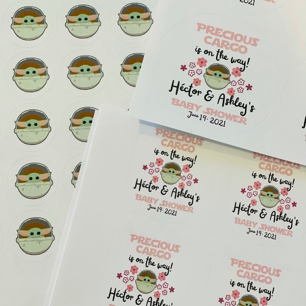 Baby Yoda Baby Shower 2" Circle Square Labels Thank You Star Wars Baby ...