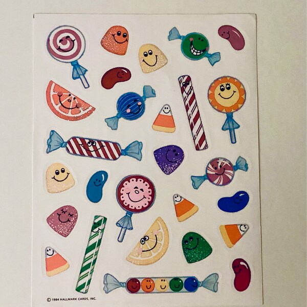 Vintage 1980s 1990s 2000s Sticker Sheet, Hallmark Bright Colored Candy ...