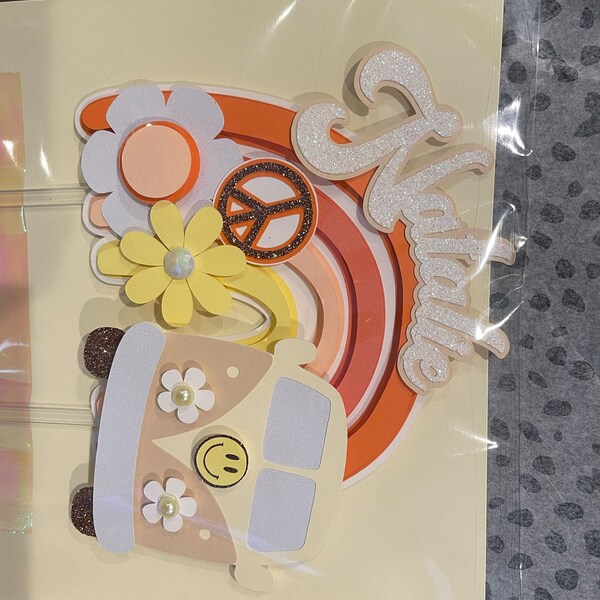 Groovy Rainbow Cake Topper | Birthday Party Decor | Retro Bus One, Two ...