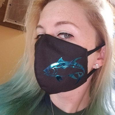 100% Cotton Blue Ahi Tuna Fish Face Mask Textured Dark Gray - Etsy