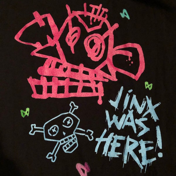 Jinx Arcane Unisex Black T-shirt, Jinx Was Here Boom Monkey Graffiti ...