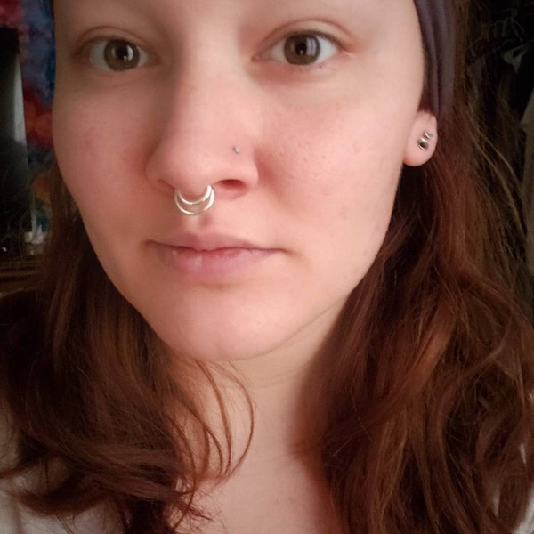 Double Layered Septum Ring ~ Double Nose Hoop ~ Nickel-free Sterling ...