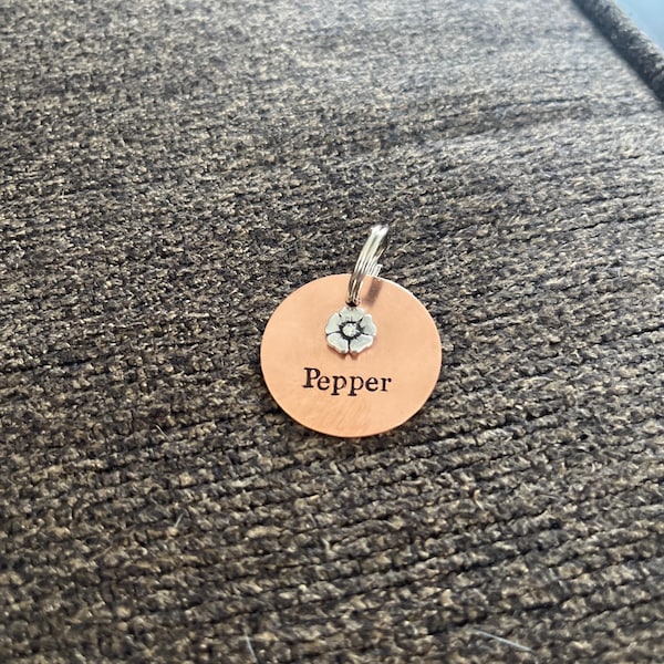 Poppy Dog ID Tag, Female Dog Tag, Silver Poppy Copper Disc, Sterling ...