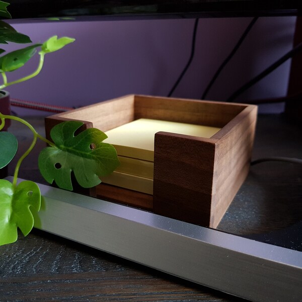 Wooden Memo Block Holder, Sticky Note Paper Holder, Walnut Box, for 3.5 ...