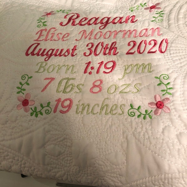 Birth Announcement Embroidery Design, Customised, Baby Girl ...