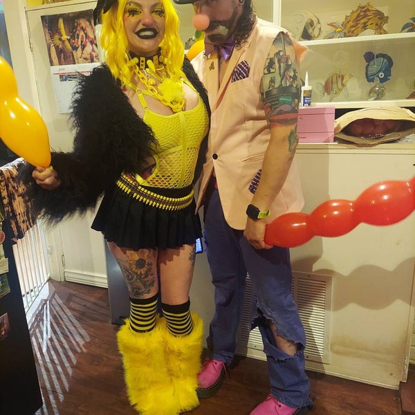 Yellow Jester Leather Clown Choker Neck Piece With Ruffles and Bells ...