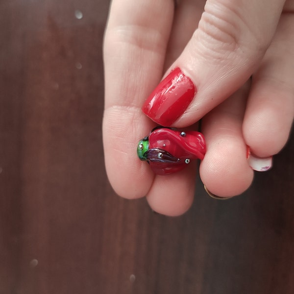 Red Bud Rose Beads, Lampwork Glass Rose Bud Bead, Flower Lampwork Bead ...