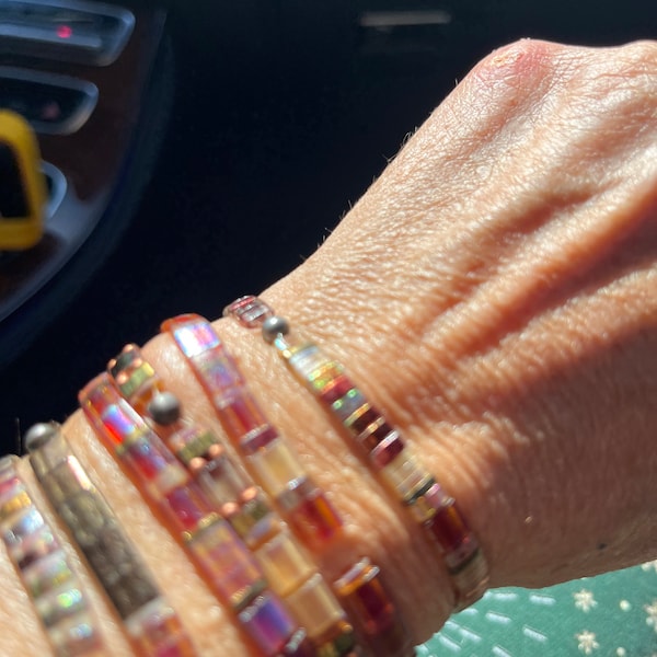 Sabria | Tila Stack Bracelets | BOHO Glass Tile Stretchy Bracelet ...