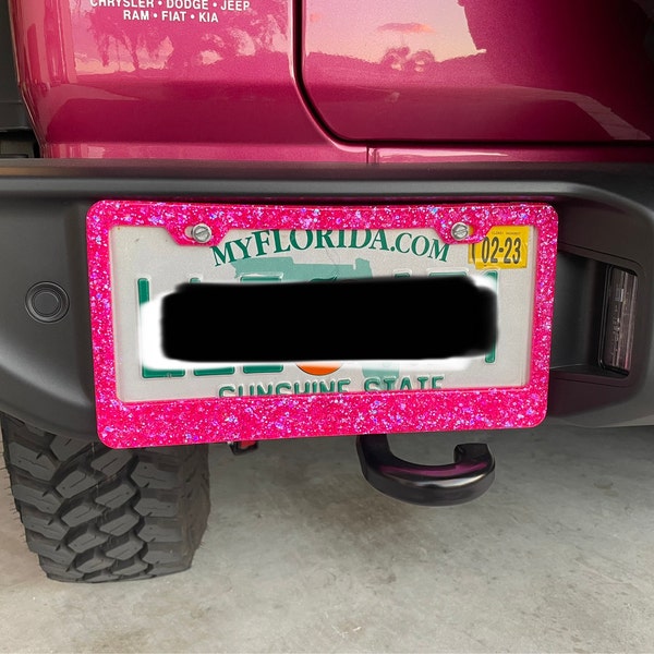 Bright Hot Pink Glittered License Plate Frame| Custom License Plate ...