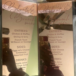 Standing Luxury Wedding Menu, Table Mirror Acrylic Engraved Menus With ...