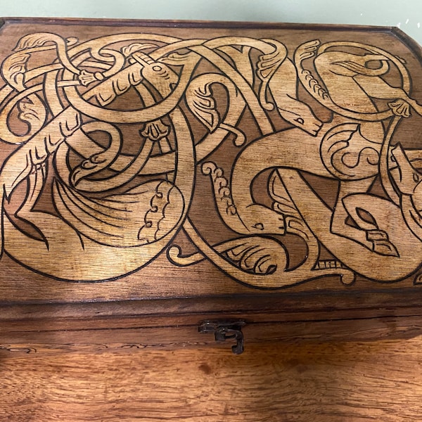 Wooden Box, Carved With Viking Patterns, Celtic Chest, Yggdrasil, Tree ...
