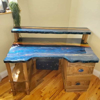 Small Custom Computer Desk With Monitor Stand, Desk With Storage, Desk ...