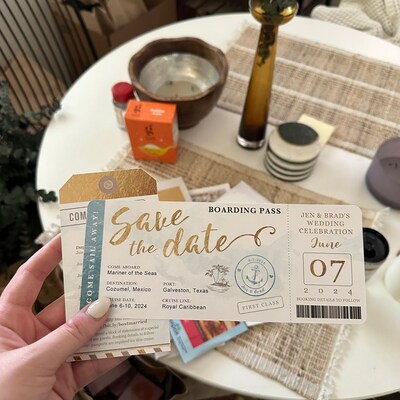 Rose Gold Watercolor Destination Wedding Boarding Pass Save - Etsy