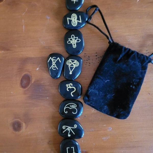KARUNA REIKI Set, Black TOURMALINE Karuna Runes, Complete 9 Piece ...