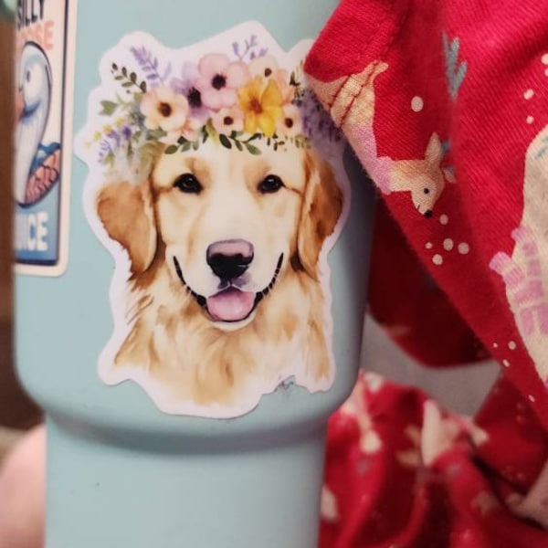 Bailey Black Dog Sticker With Flowers - Watercolor Decal for Laptops ...