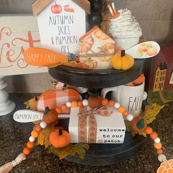 Fall Decor Bundle, for Tiered Tray, Pumpkin Garland, Mini Wood Books ...