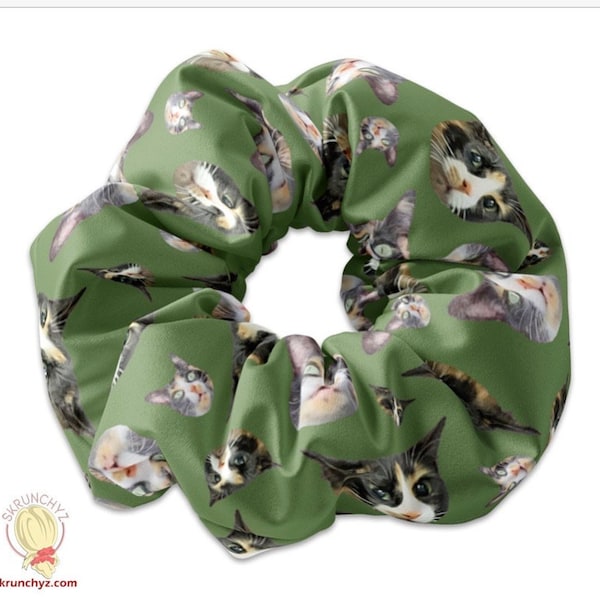 Personalized Cat Faces Scrunchie Hair Tie, Funny Cat Faces Scrunchy ...