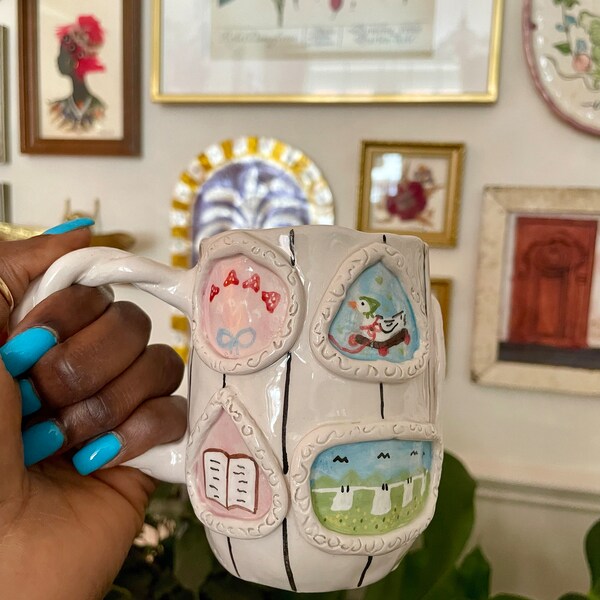 Aesthetic Hand Painted Flower Mug, Handmade Ceramic Floral Design Tea ...