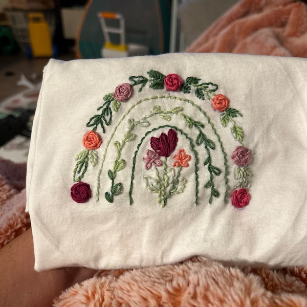 Rainbow Flower Embroidery Pattern Boho Embroidery Rainbow Hand ...