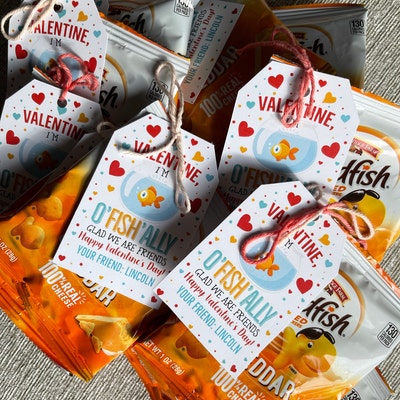 Valentine Goldfish Tags, O'fish'ally Glad We're Friends, Kids Valentine ...