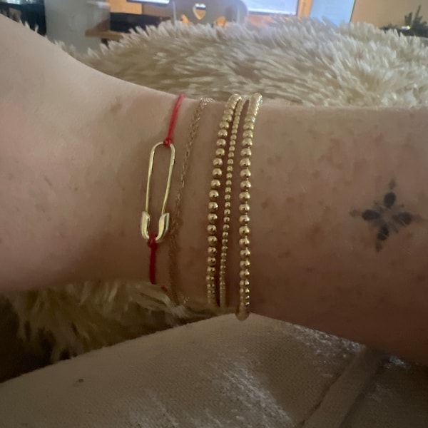 925 Safety Pin, Red String Bracelet, Paper Clip Bracelet, Minimal Gold ...