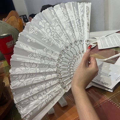 Set of 6/12/50/75/100 White Summer Glitter Beige Ivory Gold Folding Fan ...