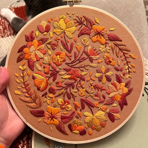 Orange Full Floral Embroidery Pattern & Guide - PDF Digital Download ...