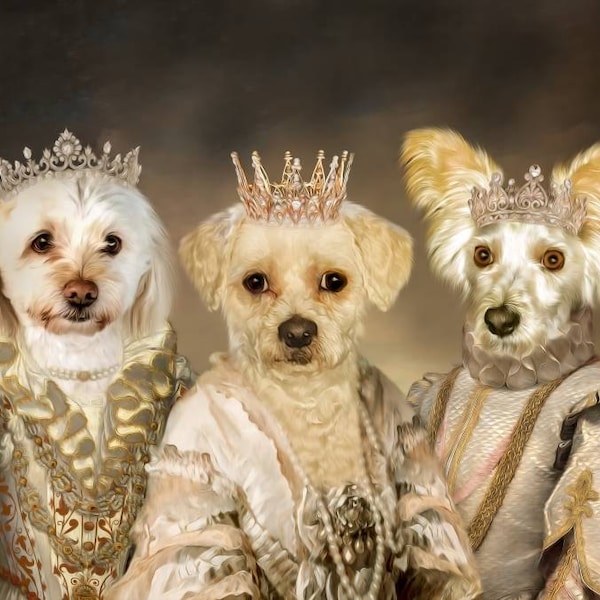 Custom 3 Pets Portrait, Father's Day Royal Dog,custom Painted Multiple ...