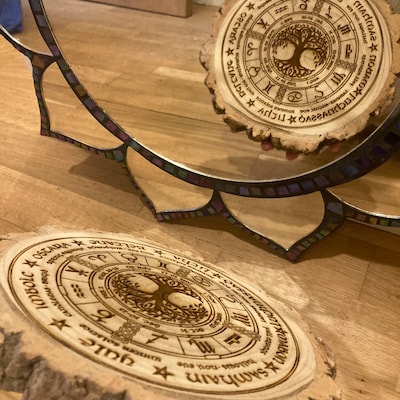 Wheel of the Year Engraved Onto Large Log Slice Wicca Annual Cycle of ...