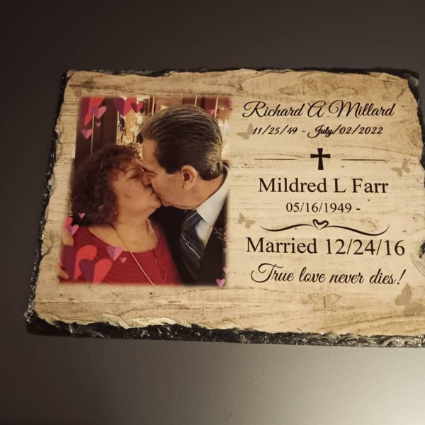 Personalized Photo Slate Plaque, Memorial Rock Slab, Custom Name Loss ...