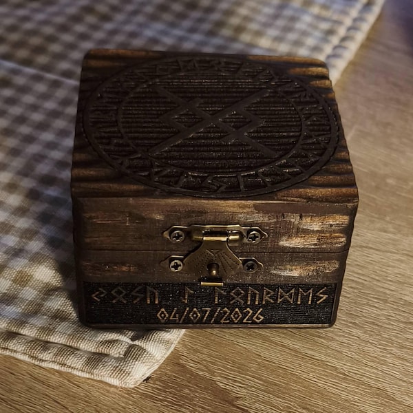Viking Box Engraved With the Vegvisir Surrounded by the Futhark Runes ...
