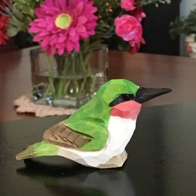 Hummingbird Wooden Figurine Ruby-throated Gift Decoration Handmade Bird ...