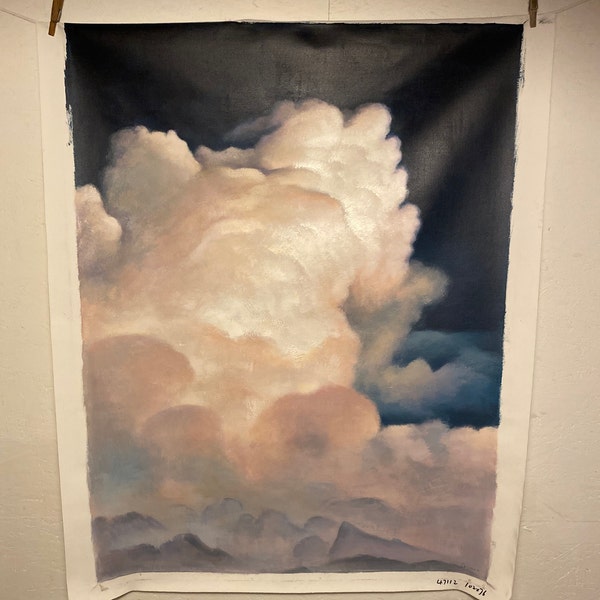 White Cloud Wall Art Large Cloudy Sky Painting Original Pink Cloud ...