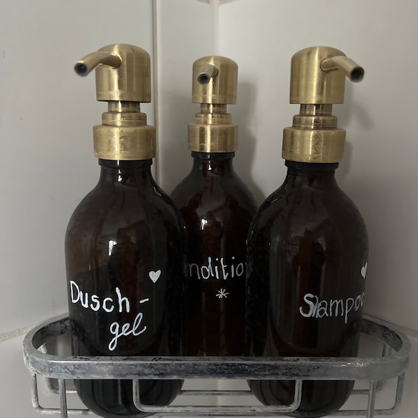 Amber Glass Soap Dispenser - Refillable Bottle With Metal Pump | for ...