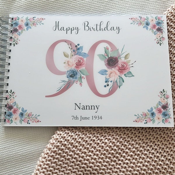 Personalised Floral 90th Birthday Guest Book, 90th Birthday Scrapbook ...