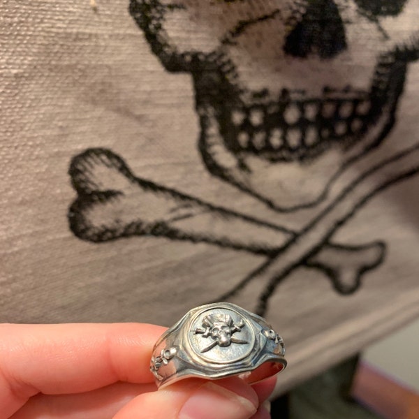 Silver Pirate Ring With Skull and Crossbones, Anchor Signet With Jolly ...