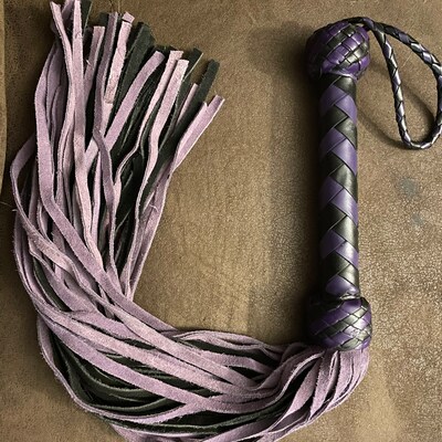 Real Genuine Cow Hide Suede Leather Flogger 50 Falls Purple & Black ...