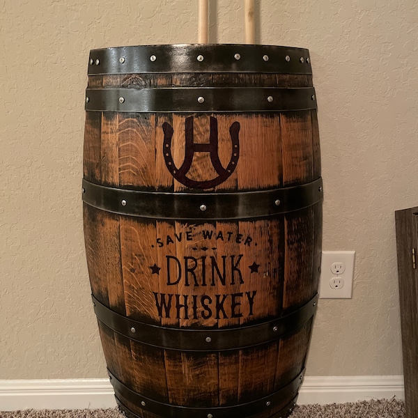 Whiskey Barrel Pool Cue Rack, Billiards, Pool Stick Holder, Western ...
