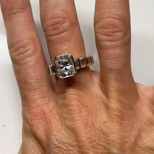 GRA Certified 3.34CT Radiant Cut Moissanite Engagement Ring Solitaire ...