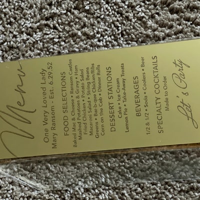 Standing Luxury Wedding Menu, Table Mirror Acrylic Engraved Menus With ...