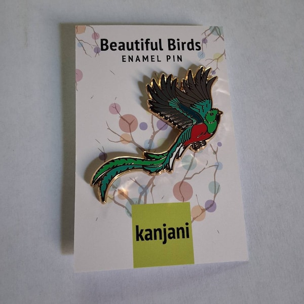 Resplendent Quetzal Pin - Emerald Bird With Gold Clutch, Christmas Gift ...