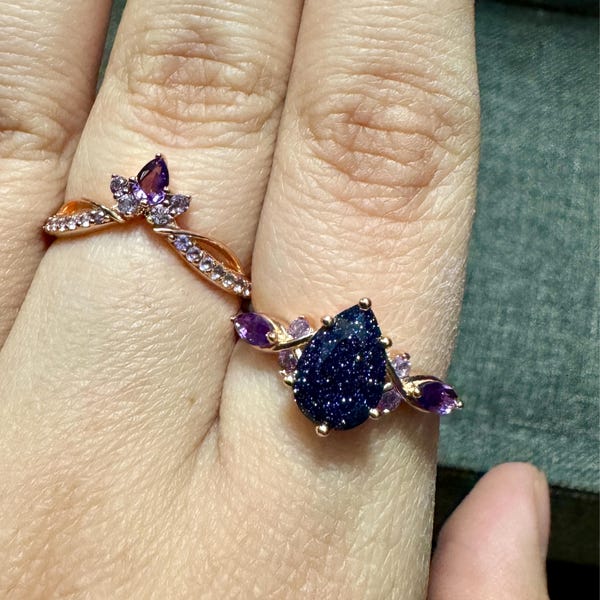 Feyra Starry Night & Amethyst Engagement Ring Set- 14K Rose Gold ...