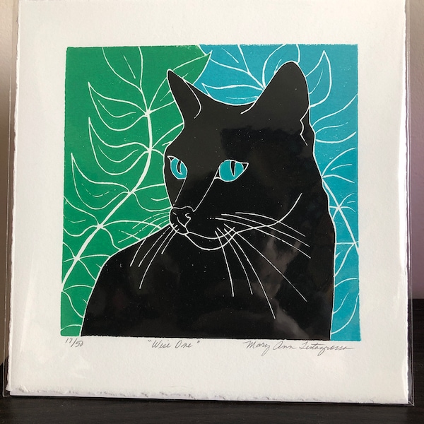 Cat Art Print Cat Artwork Cat Art Original Cat Print Wall Art Linocut ...