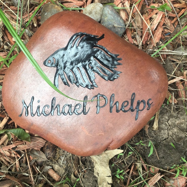 FISH MEMORIAL STONE 9”/10” or 7”/8"or 5”/6" Approx Size. Personalized ...