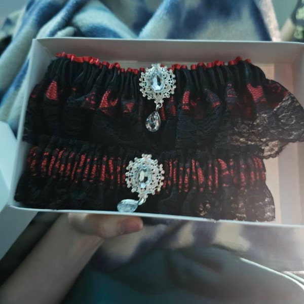 Black and Red Wedding Garter, Garter Set, Garter Belt, Bridal Garter ...