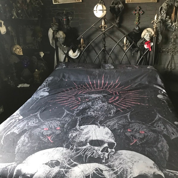 Skull Goth Occult Raven Batwing Cat 3 Piece Duvet Set Dark Color ...