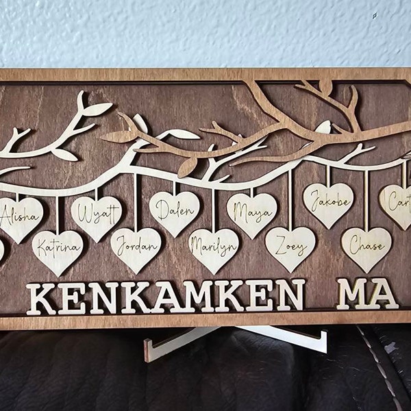 Family Tree Hanging Heart 3D Wall Hanging Decoration or Gift With Stand ...