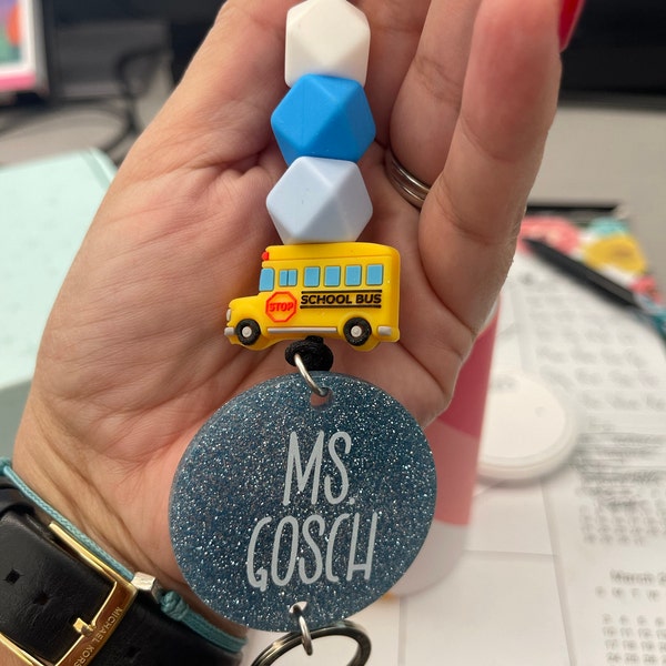 Teacher Glitter Lanyard - Personalized Lanyard for ID Badge - Beaded ...