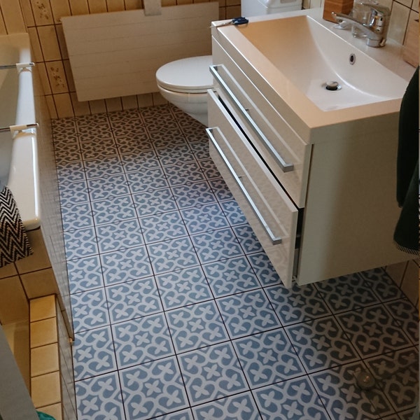 Dark Pastel Blue Tile Stickers for Floor and Wall, Mosaic Tiles Sticker ...